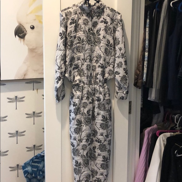 Vintage | Dresses | Vintage Silver Metallic Rose Print Midi Dress ...